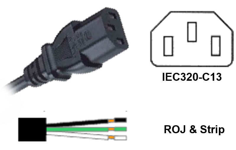 IEC320-C13 to ROJ 2.0″ Strip 5/8″ 7’6″ 18AWG SVT Black Power Cord ...
