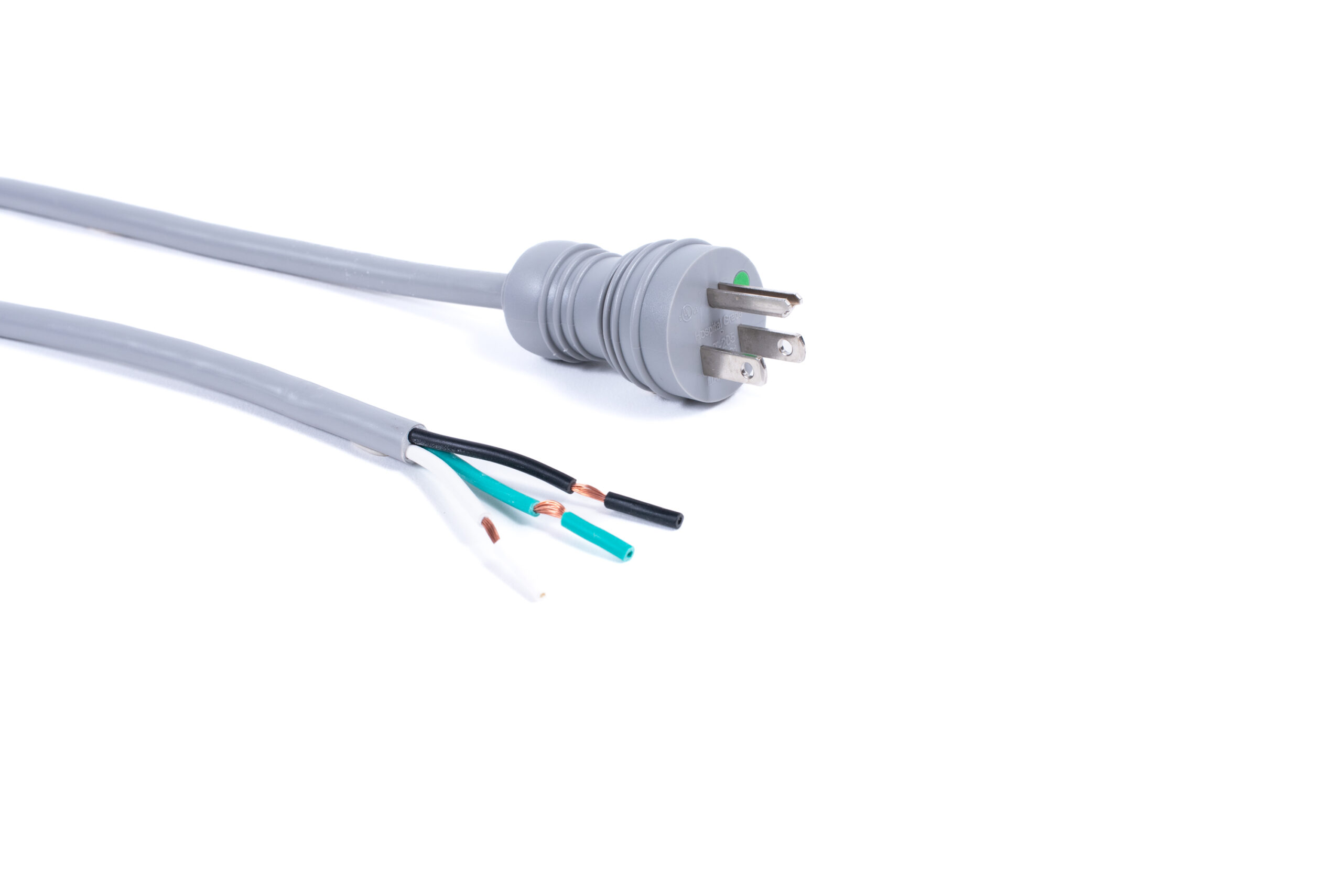 Hospital Grade NEMA 5-15P Gray Plug to ROJ and Strip 15'0" 16AWG Gray ...