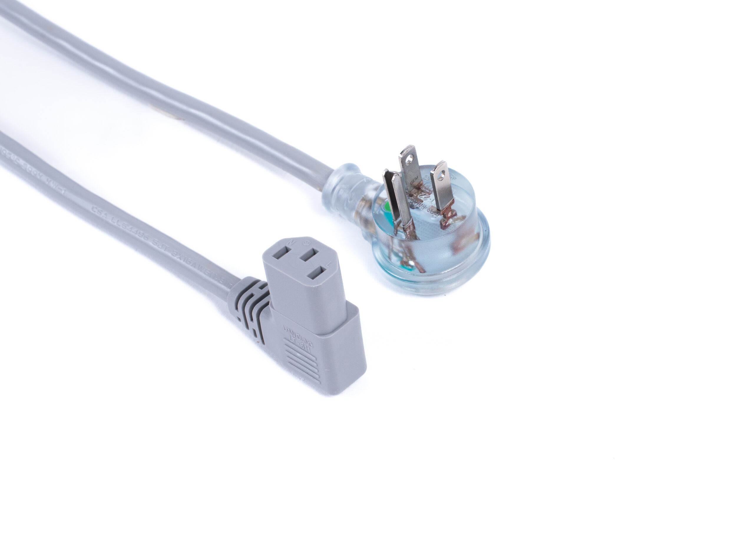 Hospital Grade Right Angle NEMA 5-15P Clear Plug to Right Angle IEC320 ...