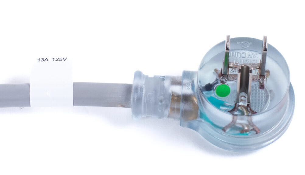Hospital Grade Right Angle NEMA 5-15P Clear Plug to Right Angle IEC320 ...