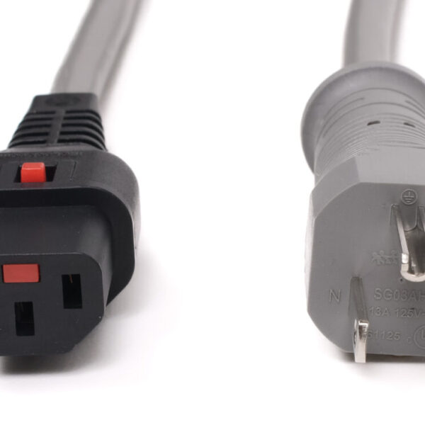 Hospital Grade NEMA 5-15P Gray to IEC320-C13 Locking 15'0" 16AWG Gray Power Cord | Webber ...