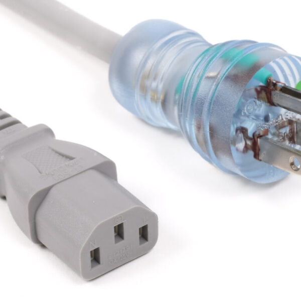 Hospital Grade NEMA 5-15P to IEC320-C13 20'0" 16AWG Gray Power Cord ...