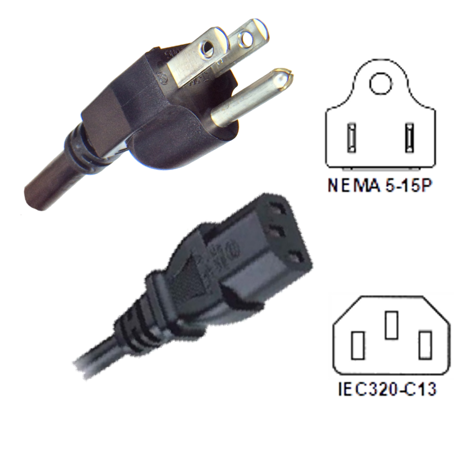 NEMA 5-15P to IEC320-C13 1'6" 18AWG SVT Black Power Cord | Webber Electronics